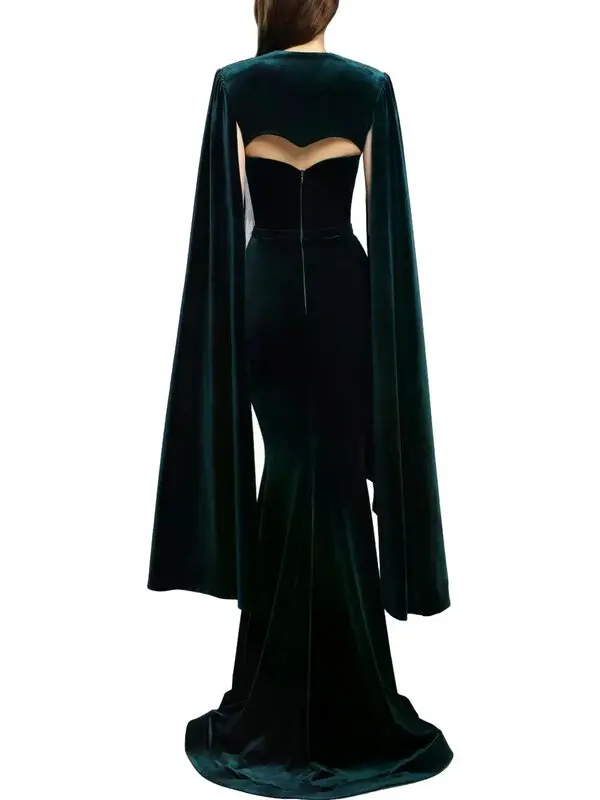 CRISTALLINI Vivienne Cape-detail Maxi Dress - Green