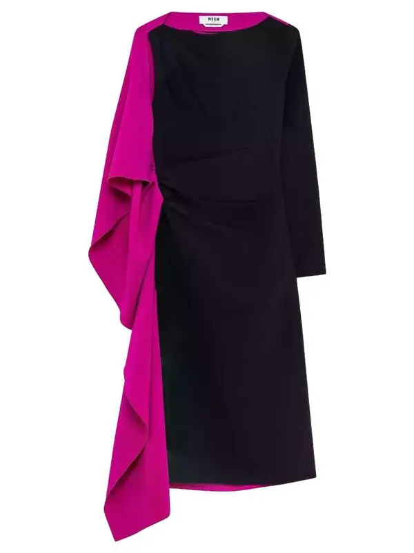 MSGM Asymmetrical Draped Midi Dress - Black