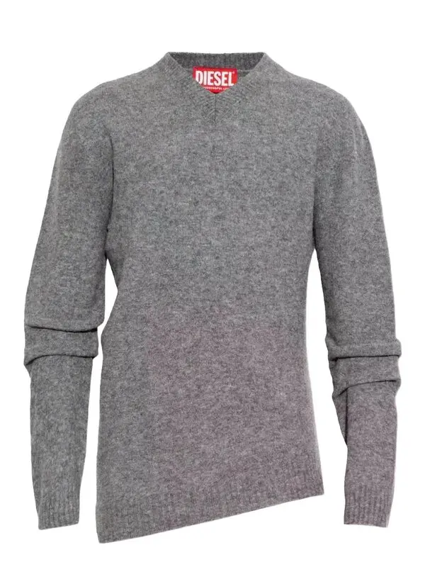DIESEL® V-neck Jumper In Wrinkled Boiled Knit - Grey