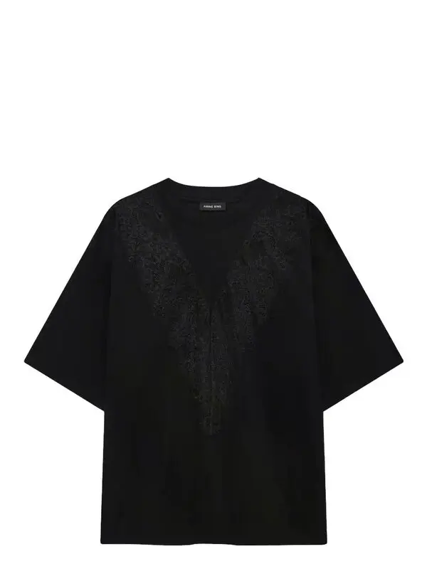 ANINE BING Jamila Top With V-neck Lace Detailing - Black