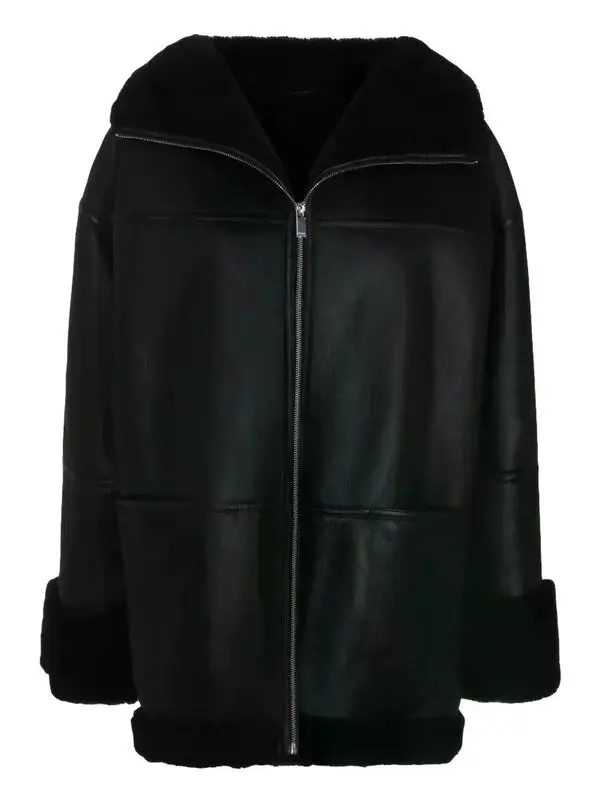 TOTEME Shearling-trimmed Leather Jacket - Black