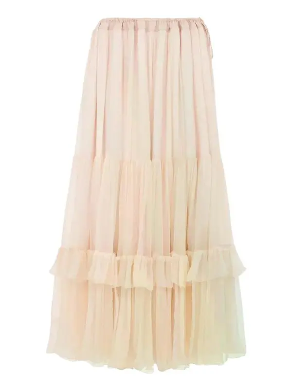 Chloé Midi Tiered Tulle Skirt - Neutrals