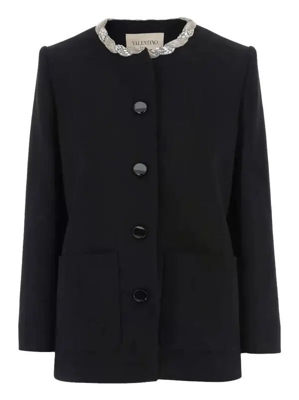 Valentino Garavani Embellished Collar Virgin Wool Jacket - Black