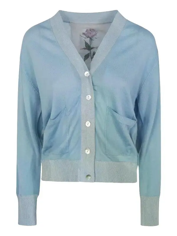 IN BED WITH YOU Fine-knit V-neck Cardigan - Blue