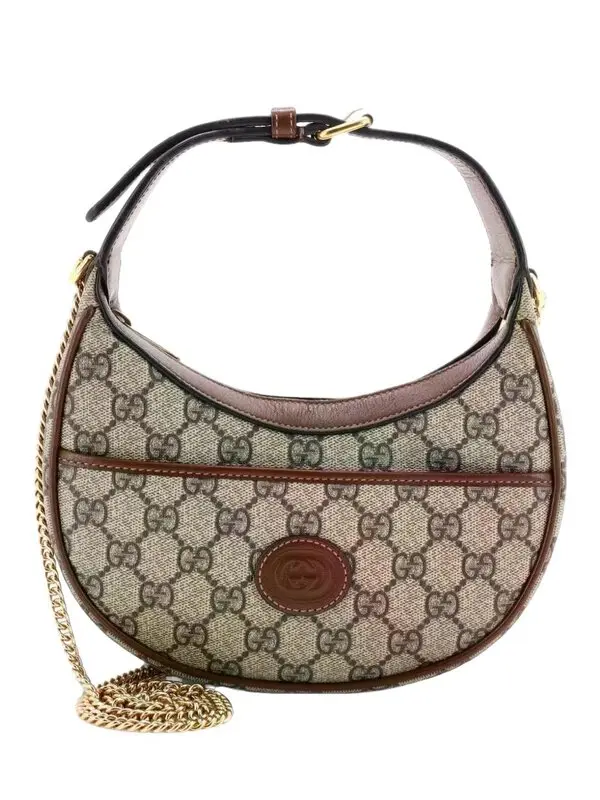 Gucci Interlocking G Patch Half Moon Gg Coated Canvas Mini Hobo Bag - Brown