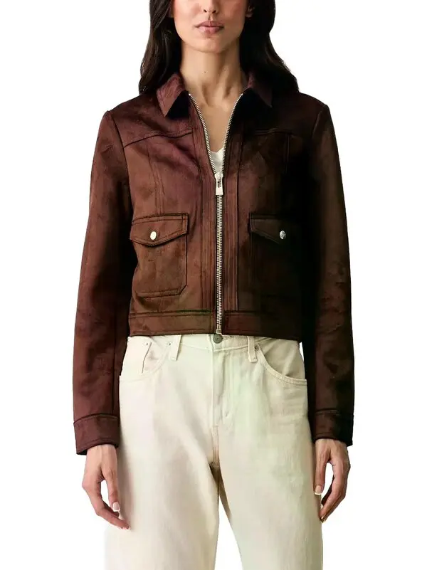 MORGAN Suede-effect Zip-up Jacket With Classic Collar - Brown