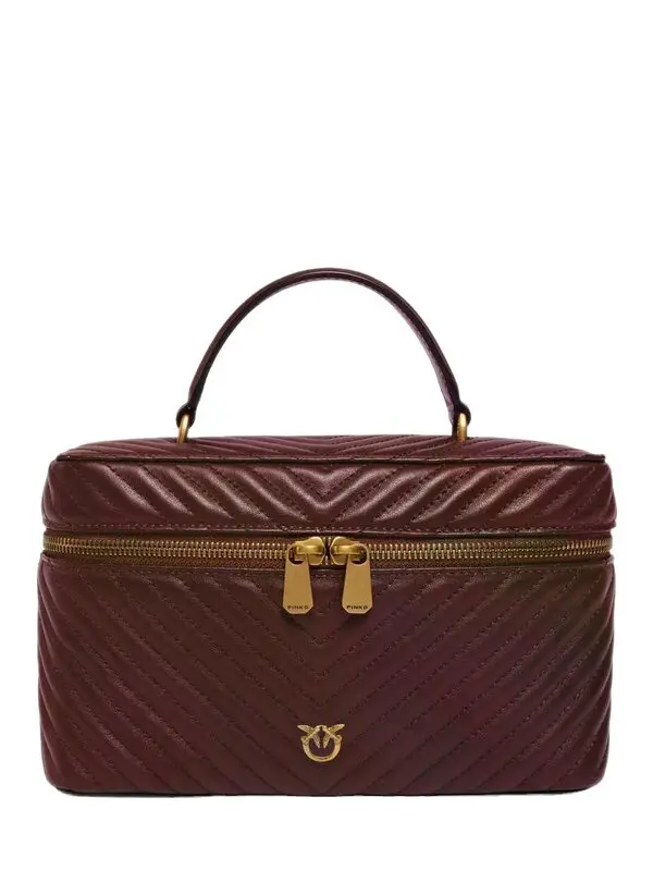 Pinko Medium Beauty Case With Shoulder Strap In Chevron Nappa Leather - Red
