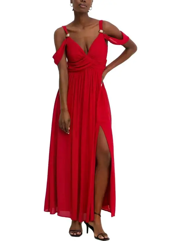 MORGAN Cold-shoulder Side-slit Maxi Dress - Red