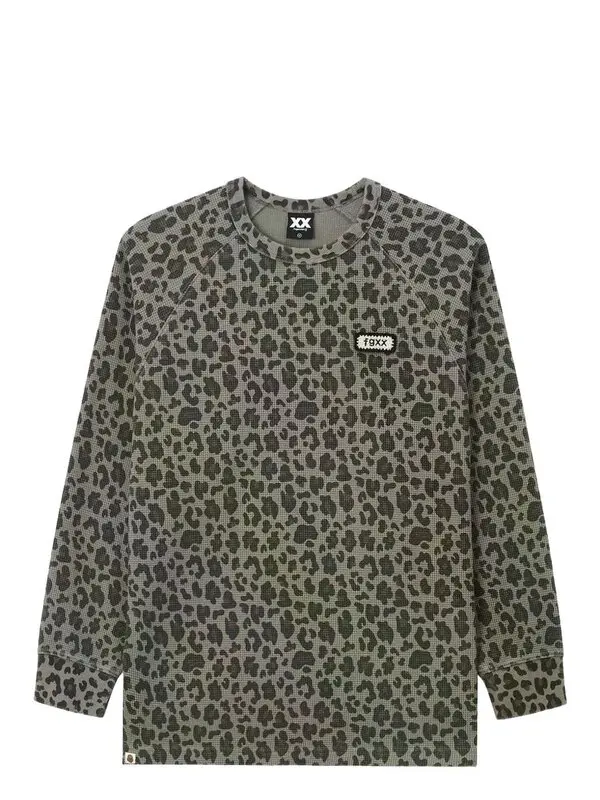 FINGERCROXX Leopard Print Waffle-knit Long Sleeve T-shirt - Grey