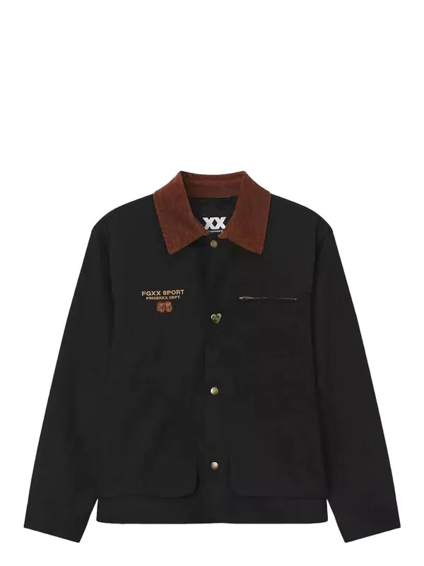 FINGERCROXX Corduroy Collar Logo Print Jacket - Black