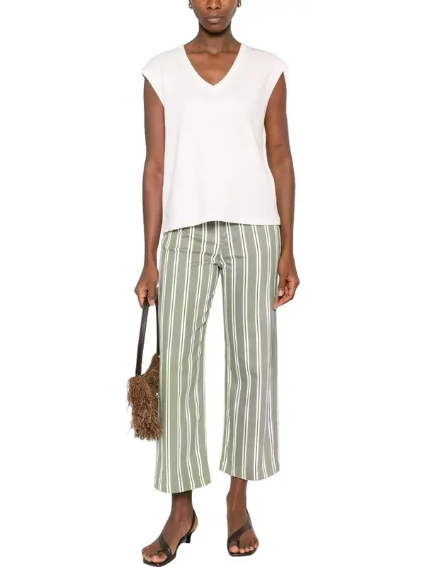 Maison123 Rose Vertical-stripe Cropped Jeans - Green