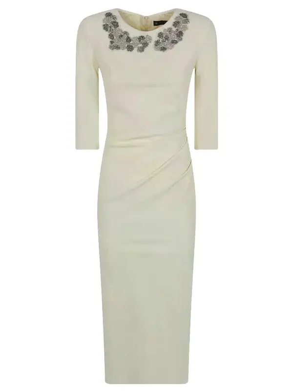Chiara Boni La Petite Robe Beaded Ruched Midi Dress - Neutrals