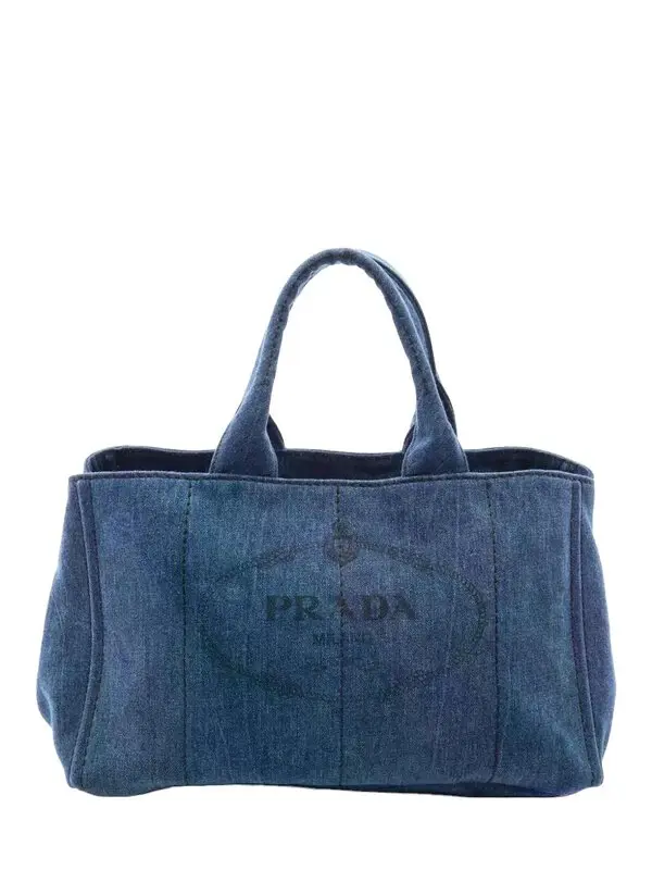 Prada Denim Canapa Logo Tote Satchel - Blue