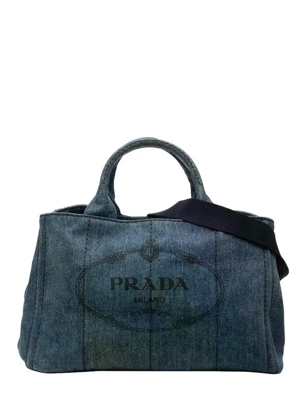Prada Denim Canapa Logo Tote Satchel - Blue