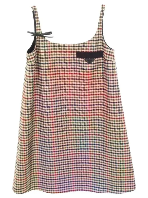 Prada Sleeveless Houndstooth Mini Dress - Neutrals