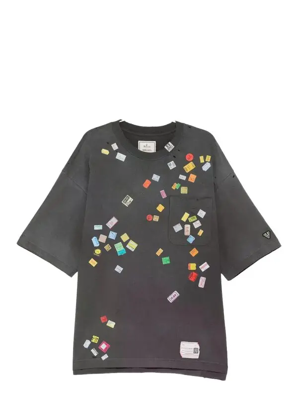 Mihara Yasuhiro Sticker-print Distressed T-shirt - Grey