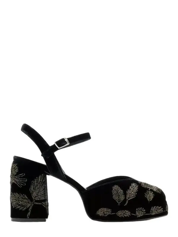 CastaÑer Embroidered Velvet Platform Pumps - Black