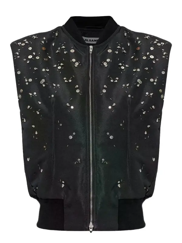 JIL SANDER Embellished Sleeveless Gilet - Black