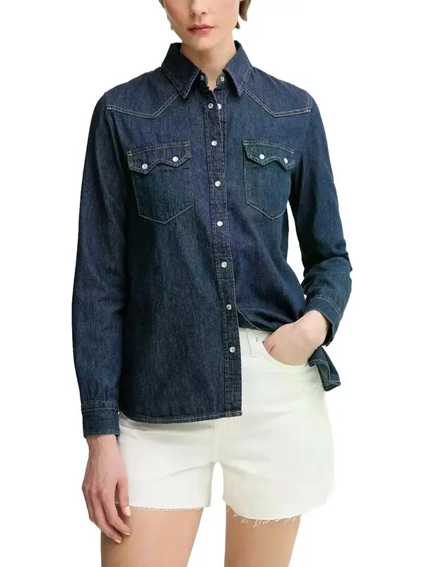 BENETTON Long Sleeve Denim Shirt With Chest Pockets - Blue