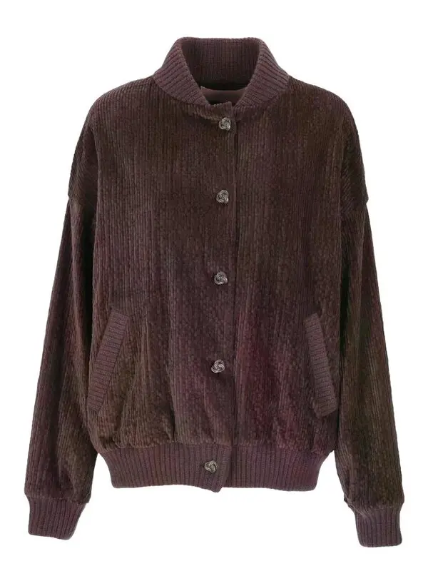 KRISTINA TI Corduroy Effect Button-up Jacket - Brown