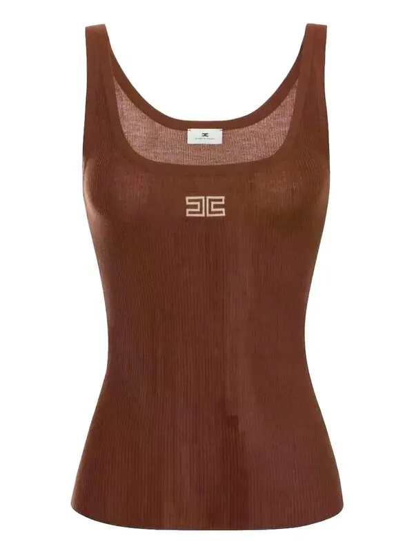 Elisabetta Franchi Ribbed Knit Tank Top With Inlaid Logo - Brown
