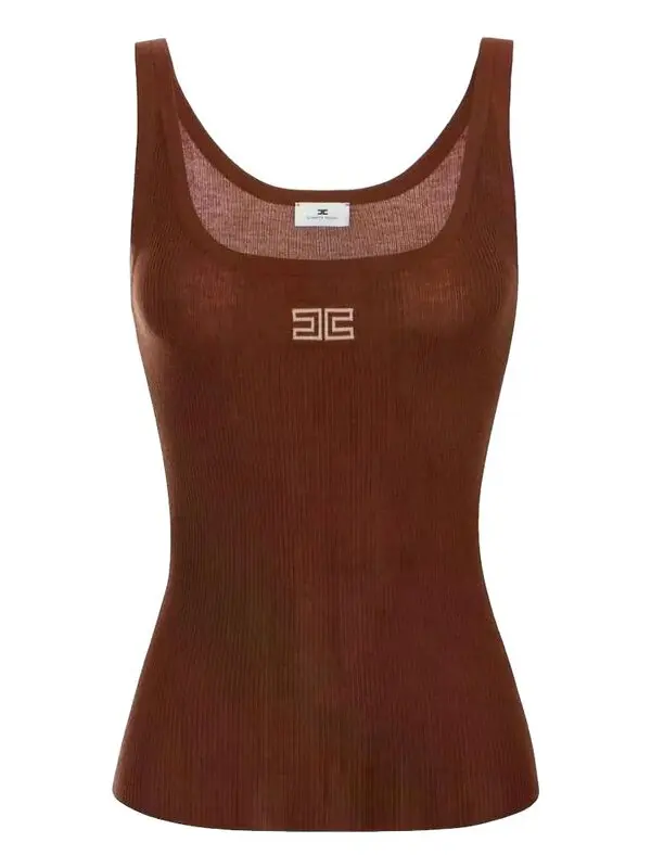 Elisabetta Franchi Ribbed Knit Tank Top With Inlaid Logo - Brown
