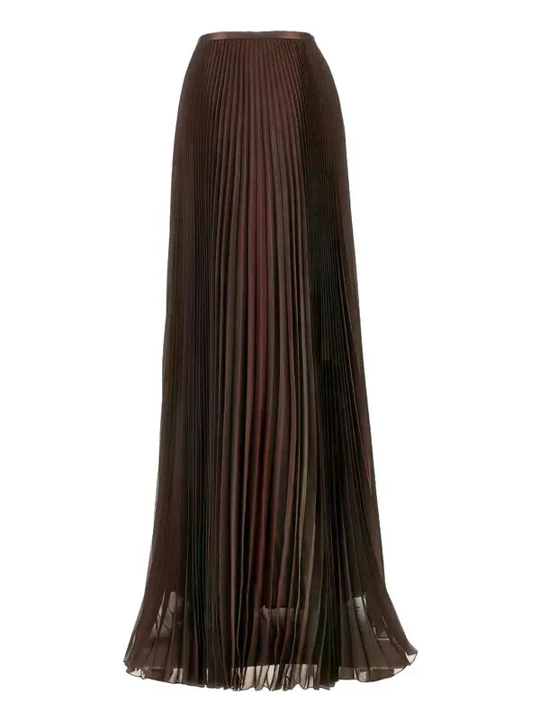 Valentino Garavani Pleated Silk Maxi Skirt - Brown