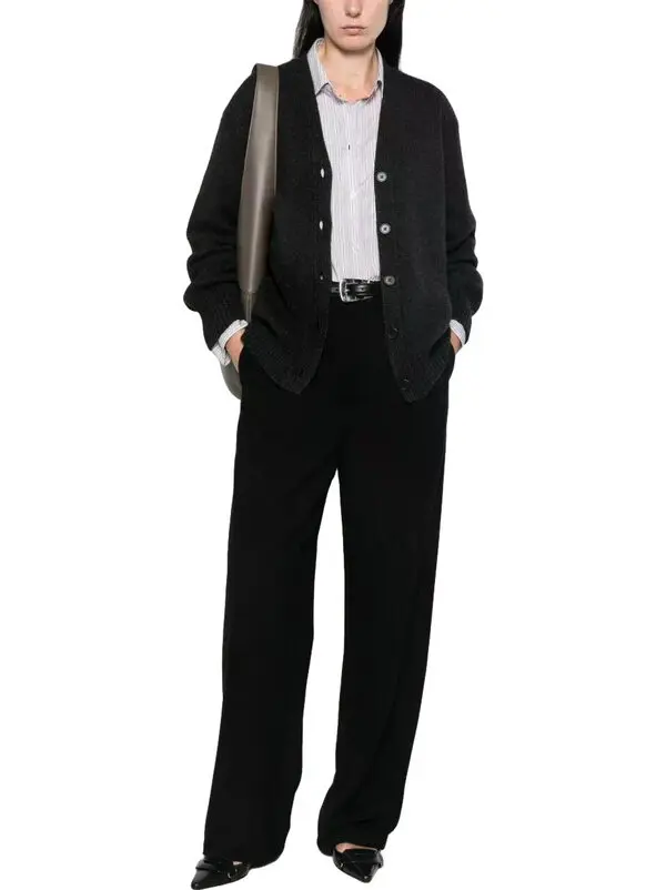THE ROW Pranavi Ribbed-knit V-neck Cardigan - Grey