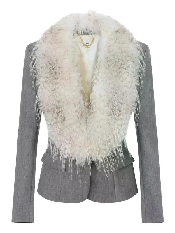 Elisabetta Franchi Wool Jacket With Fur-effect Collar - Grey