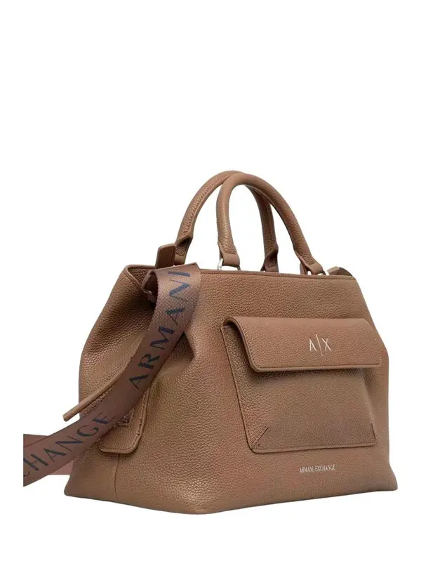 Armani Exchange Logo Plaque Pebbled Tote Bag - Brown