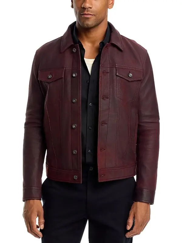 John Varvatos Andrew Leather Trucker Jacket - Oxblood