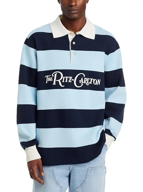 LATE CHECKOUT Ritz Carlton Stripe Cotton Rugby Polo Shirt - Navy