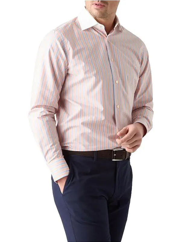 Robert Talbott Reynolds Multi Stripe Light Weight Poplin Shirt In Contemporary Fit - Orange Multi