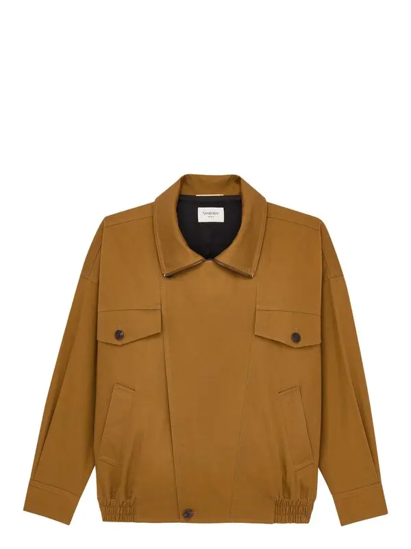 Saint Laurent Cotton Serge Stand-collar Bomber Jacket - Marron Clair