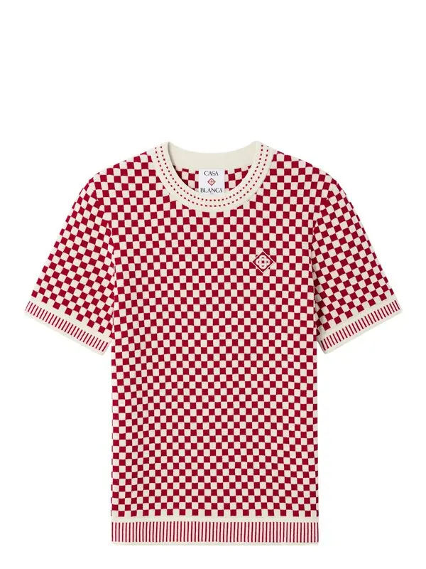 Casablanca White Check Short Sleeve T-shirt - Red
