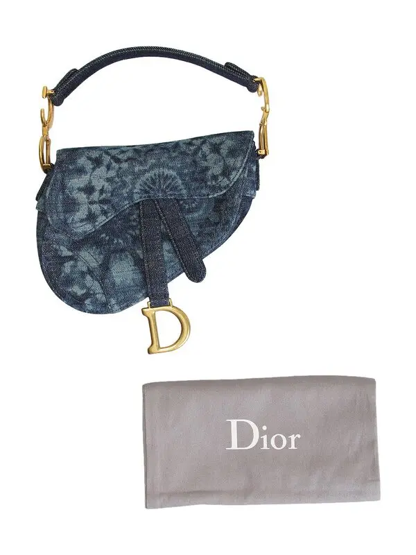 FWRD RENEW Dior Tie Dye Denim Mini Saddle Bag - Blue