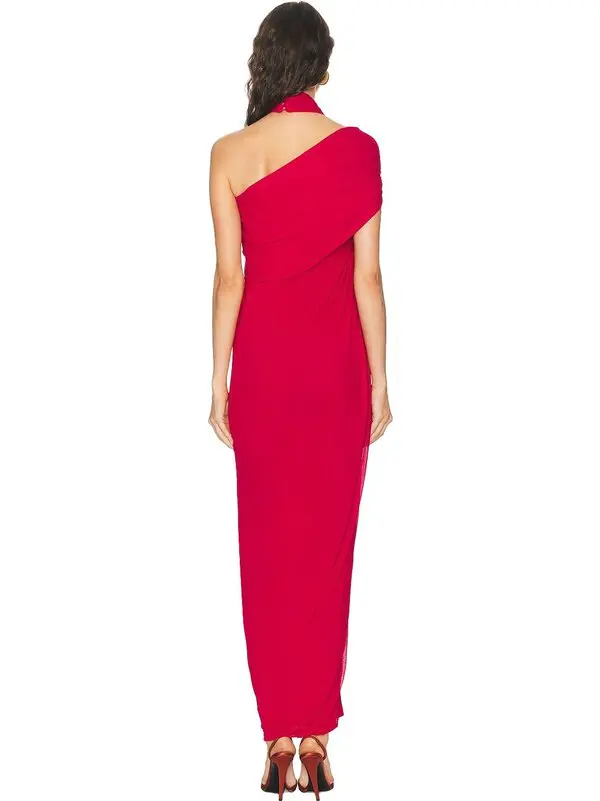 Balmain Cross Neck Crepe Draped Maxi Dress - Rouge