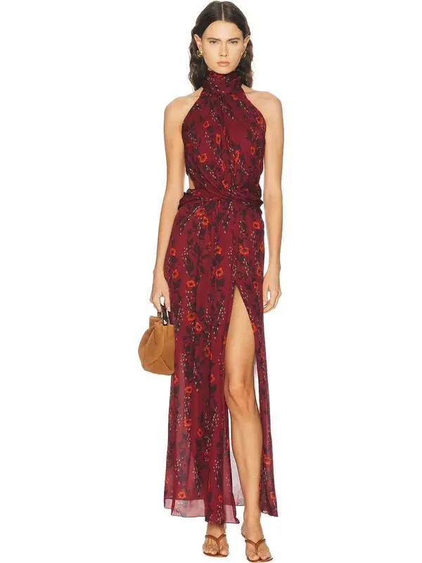 Johanna Ortiz Floral Silk Maxi Dress - Wine