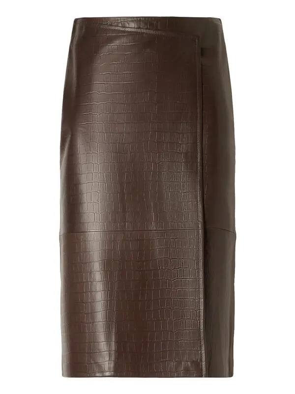 Nour Hammour Origami Leather Midi Skirt - Brown