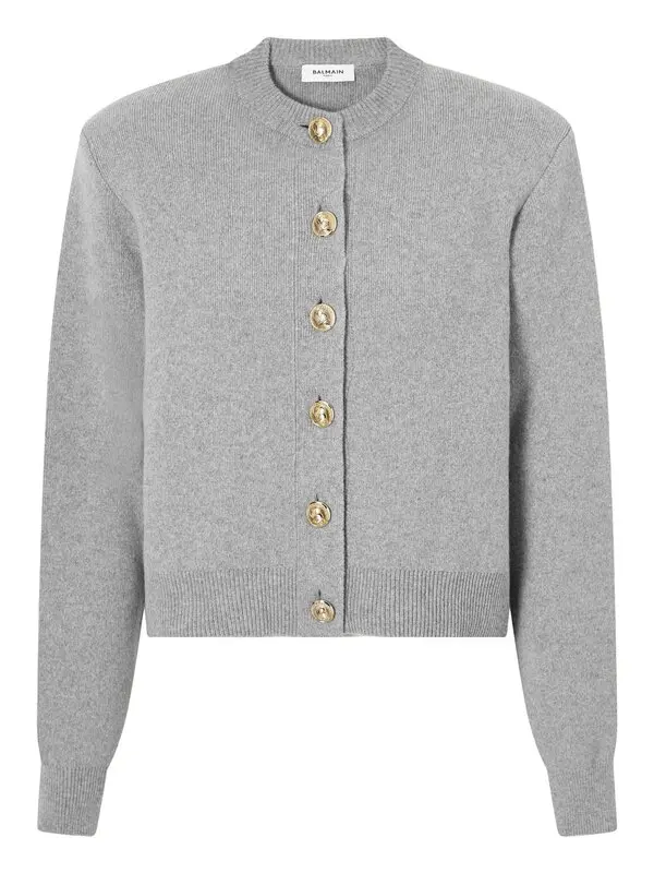 Balmain Merino Wool And Cashmere-blend Cardigan - Gray