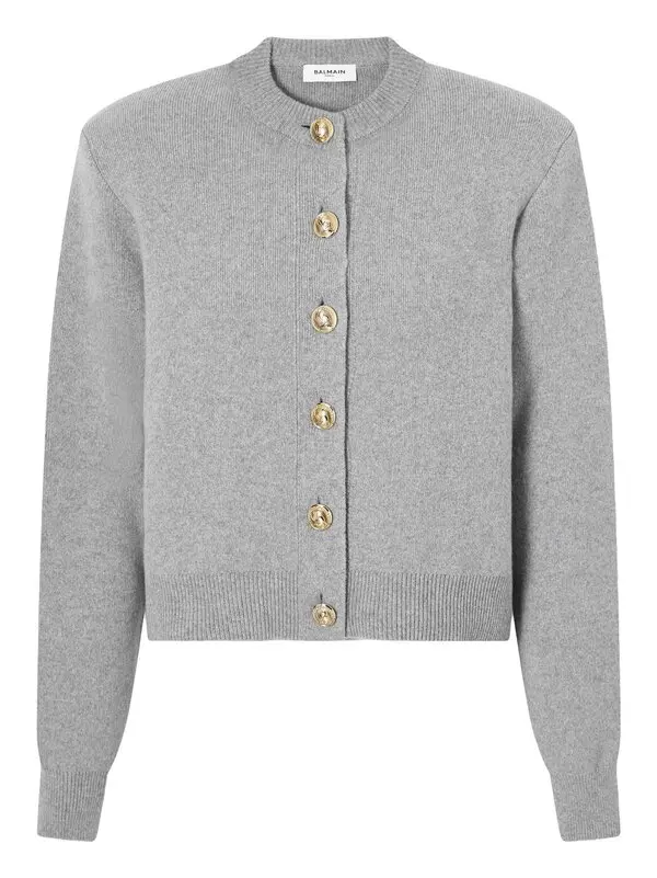 Balmain Merino Wool And Cashmere-blend Cardigan - Gray