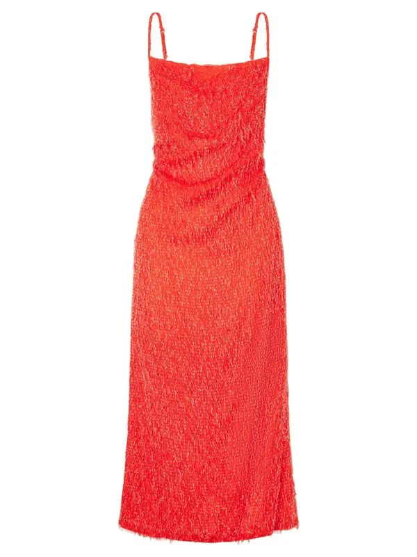 Bottega Veneta Draped Fil Coupé Jacquard Midi Dress - Red