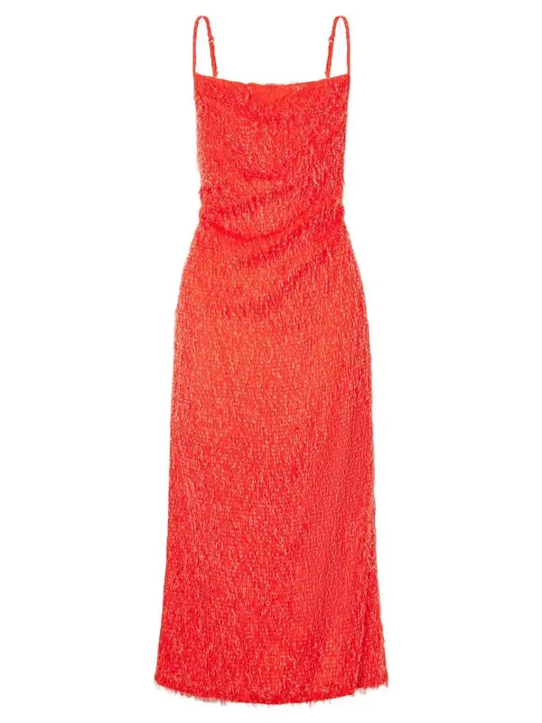 Bottega Veneta Draped Fil Coupé Jacquard Midi Dress - Red