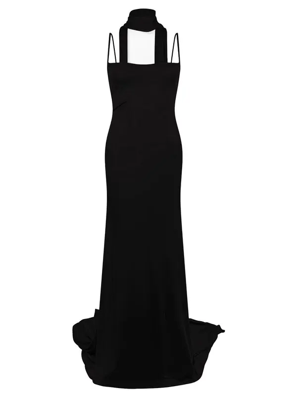Dsquared2 Long Jersey Dress With Cascading Scarf - Black