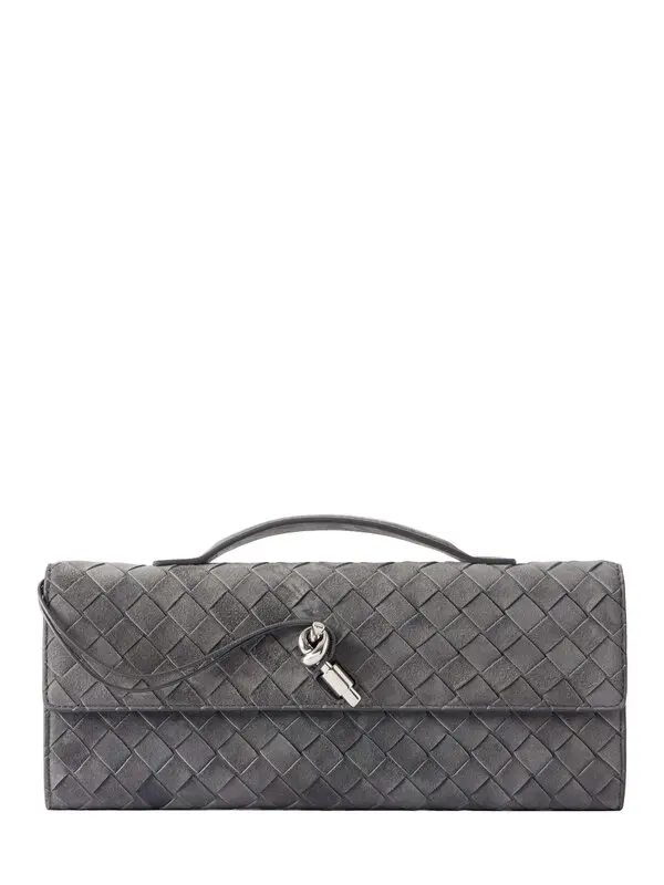 Bottega Veneta Intrecciato Suede Clutch - Gray