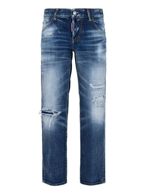 Dsquared2 Medium Wash Ripped Straight Leg Jeans - Blue