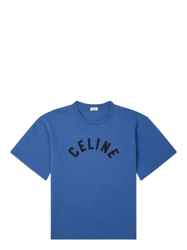 Celine Logo-print Cotton-jersey T-shirt - Blue