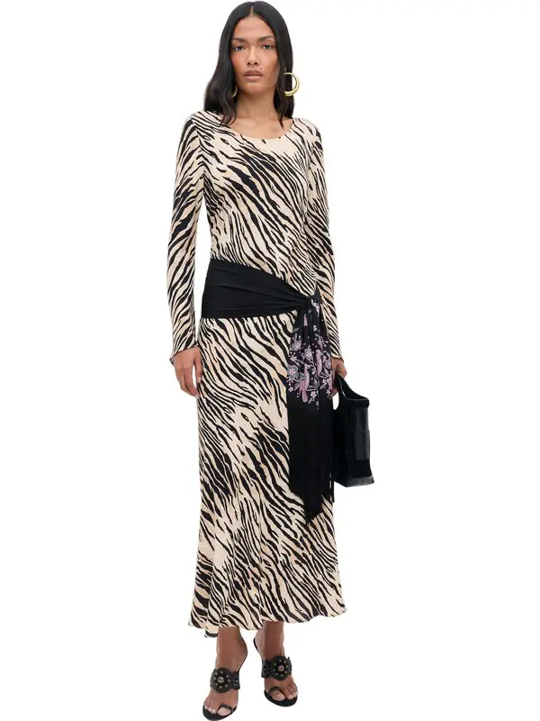 Rixo Amal Cooper Tiger Print Long Sleeve Maxi Dress - Brown