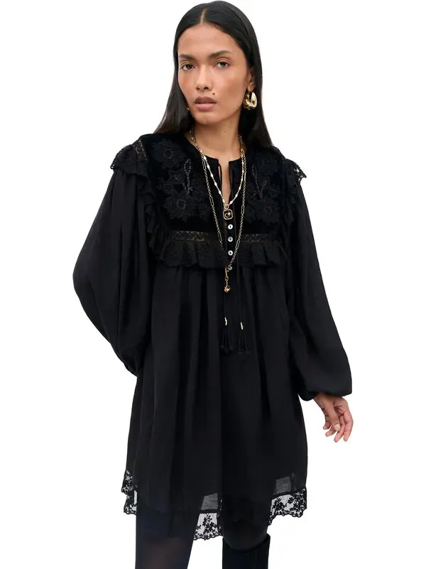 Rixo Inez Lilly Embroidery Regular Shirt - Black