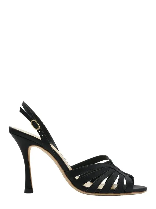 Rixo Mavi Satin Slingback Heels - Black